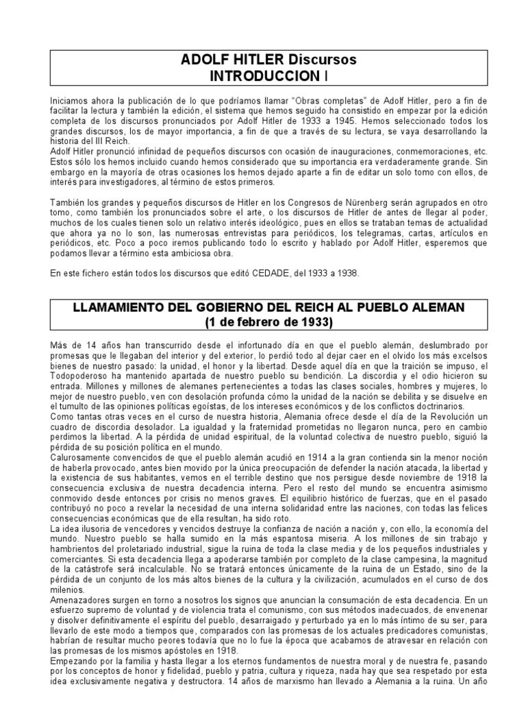 Adolf Hitler - Discursos de Entre 1933 - 1938