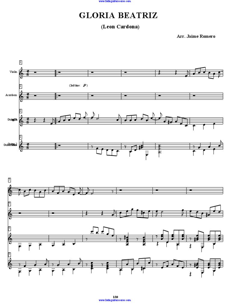 Gloria Beatriz - Duo de Guitarras Mas Acordeon y Violin | PDF