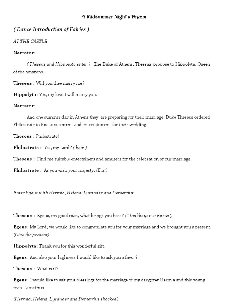 A Midsummer Night's Script | PDF | A Midsummer Night's Dream | Renaissance Plays