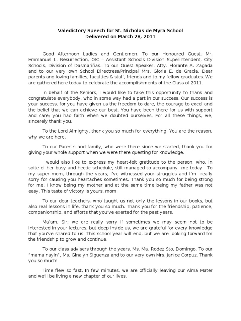 High School Valedictory Speech | PDF