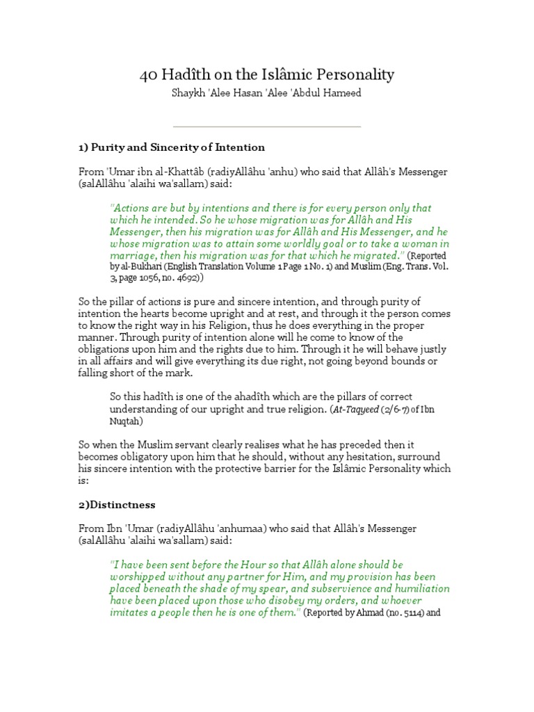 40 Hadith On The Islamic Personality | PDF | Prophets And Messengers In ...