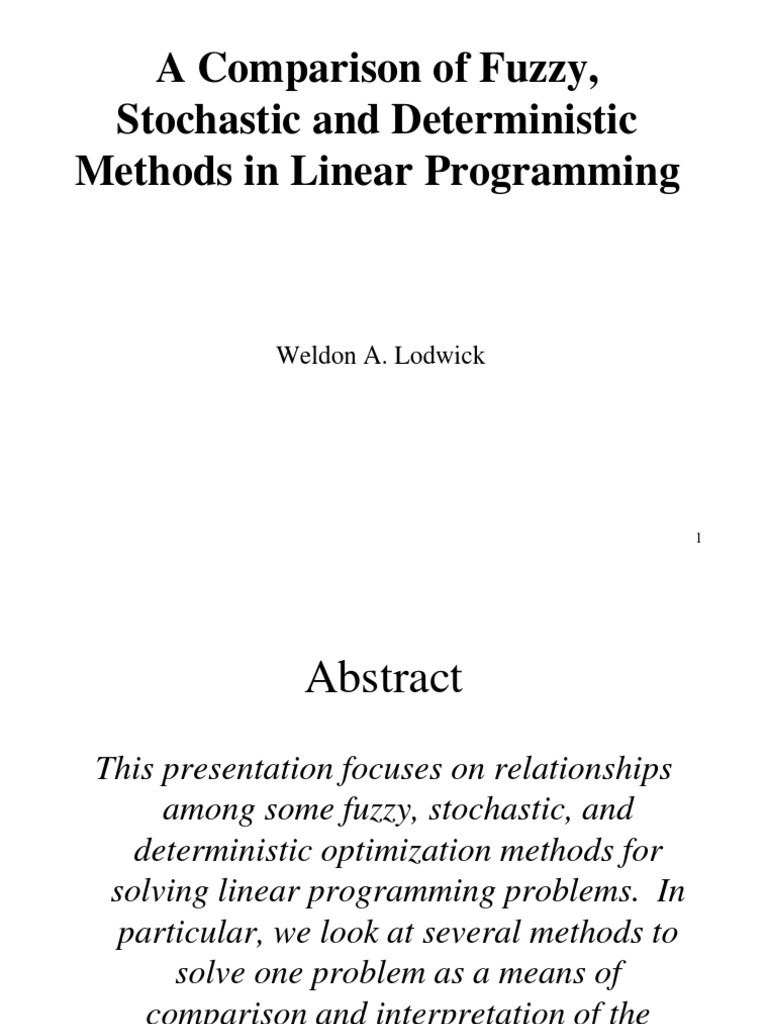 A Comparison of Fuzzy, Stochastic and Deterministic Methods in Linear Programming | PDF ...
