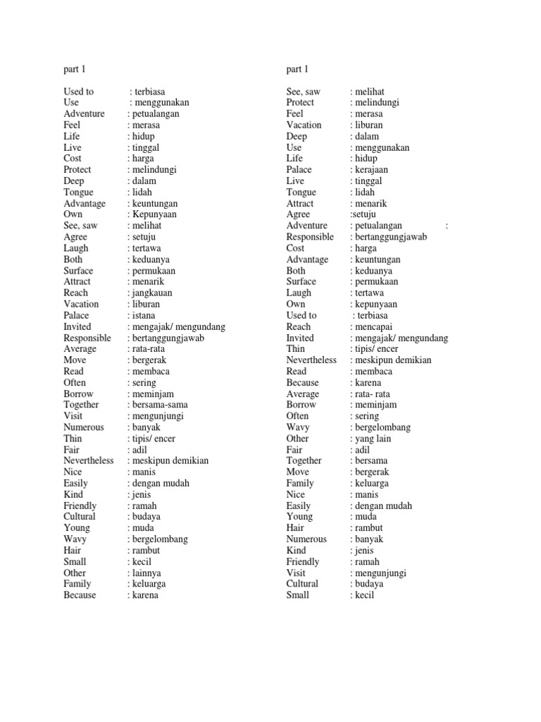 Vocabulary List: English to Indonesian | PDF | Religion And Belief