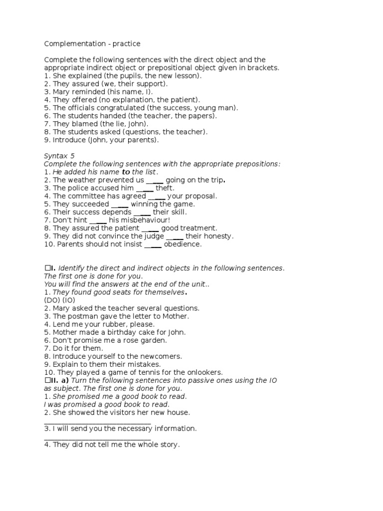 Complementation Practice | PDF | Object (Grammar) | Syntax
