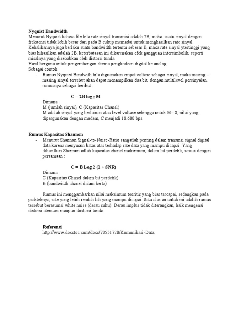 Nyquist Bandwidth Dan Rumus Shannon | PDF