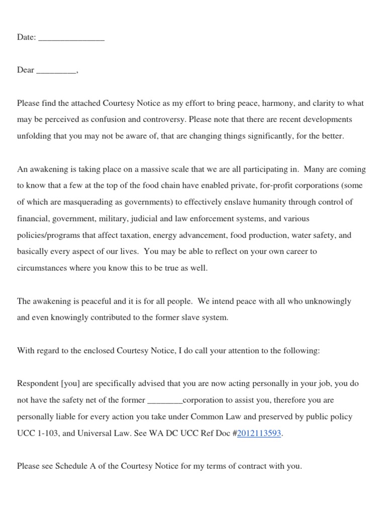 OPPT: Cover Letter For Courtesy Notice | PDF | Government Information ...