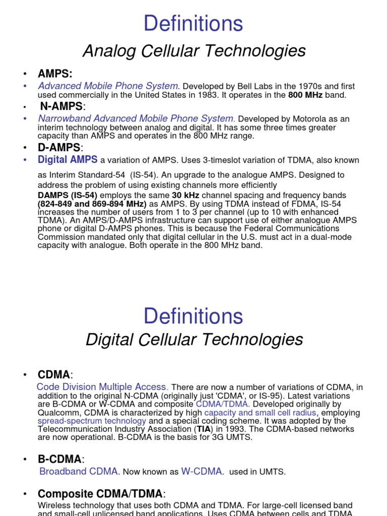 Definitions: Analog Cellular Technologies | PDF