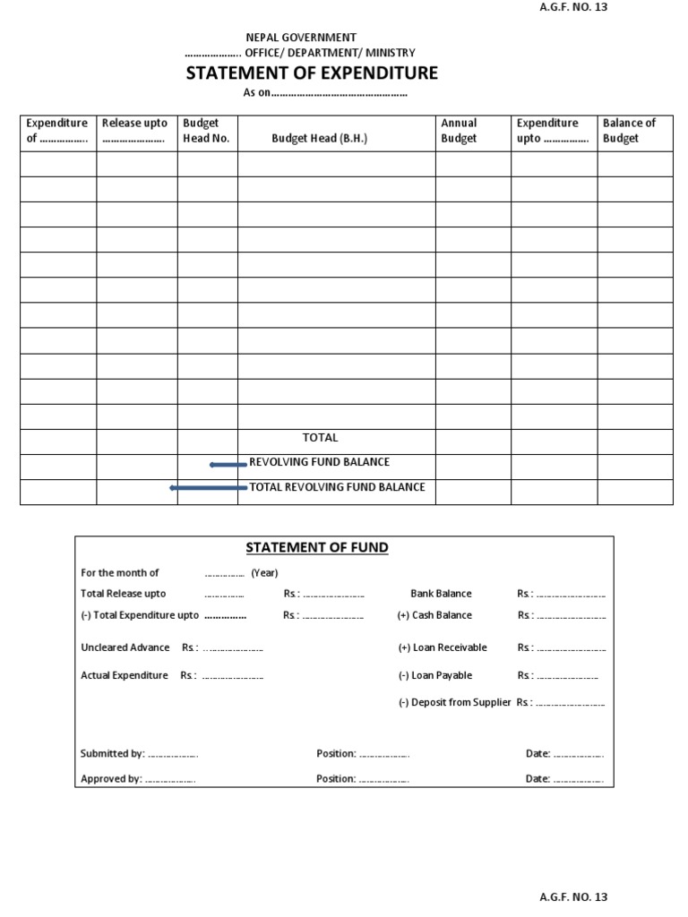 Statement of Expenditure Format Class 11 | PDF | Finance & Money Management