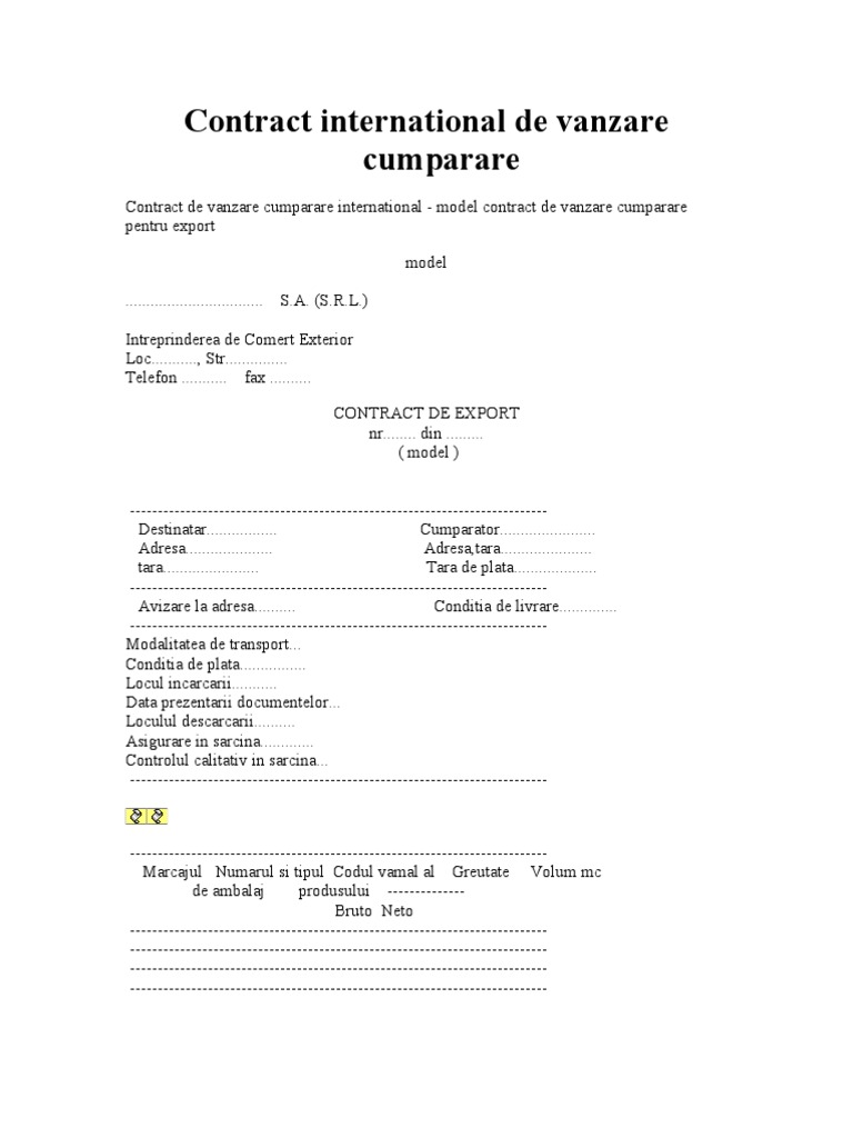 Contract International de Vanzare Cumparare Model | PDF