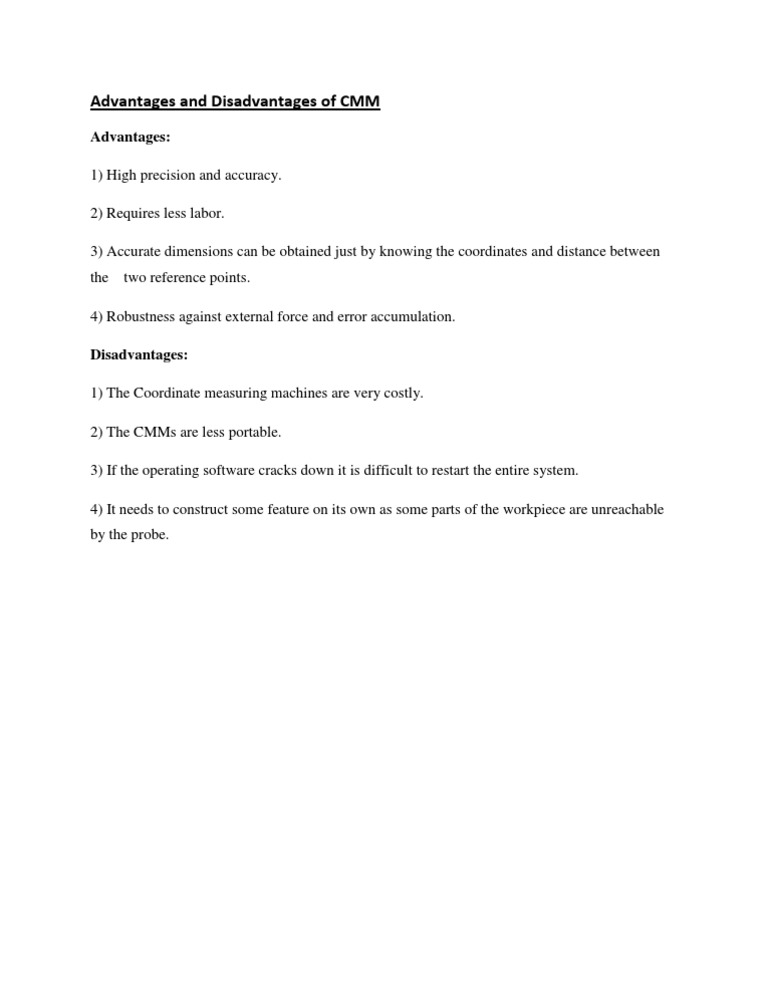 Advantages and Disadvantages of CMM | PDF