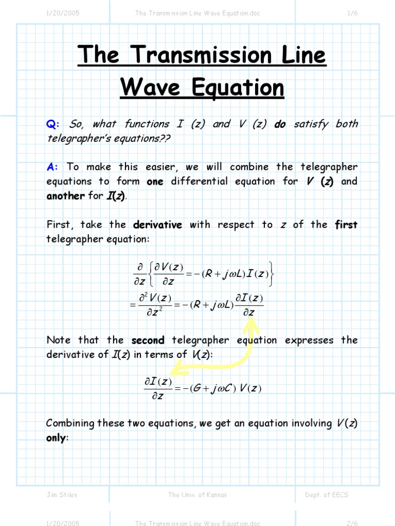 The Transmission Line Wave Equation | Transmission Line | Wave Equation
