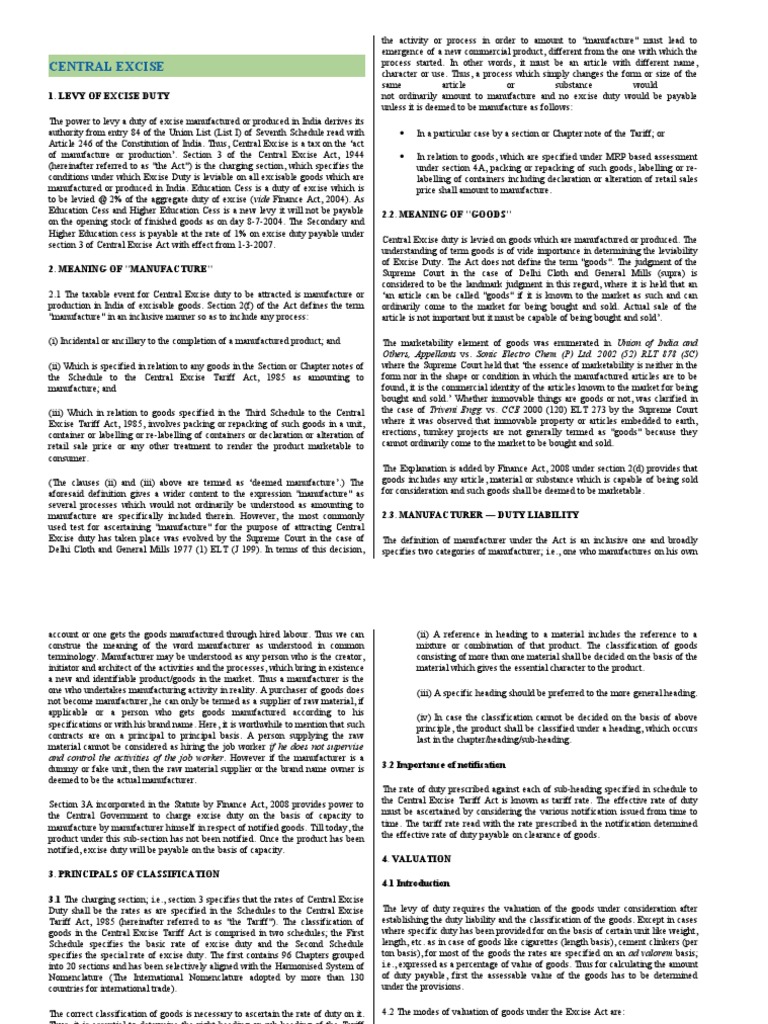 Central Excise: 1. Levy of Excise Duty | PDF | Invoice | Electronic ...