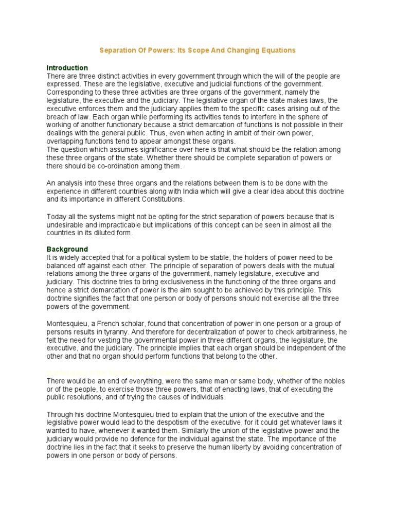 Separation of Powers | PDF | Separation Of Powers | United States ...