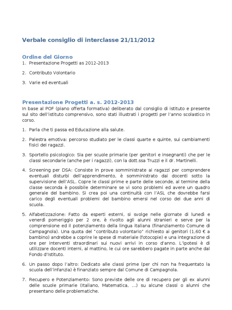 Verbale Consiglio Di Interclasse 21/11/2012 | PDF