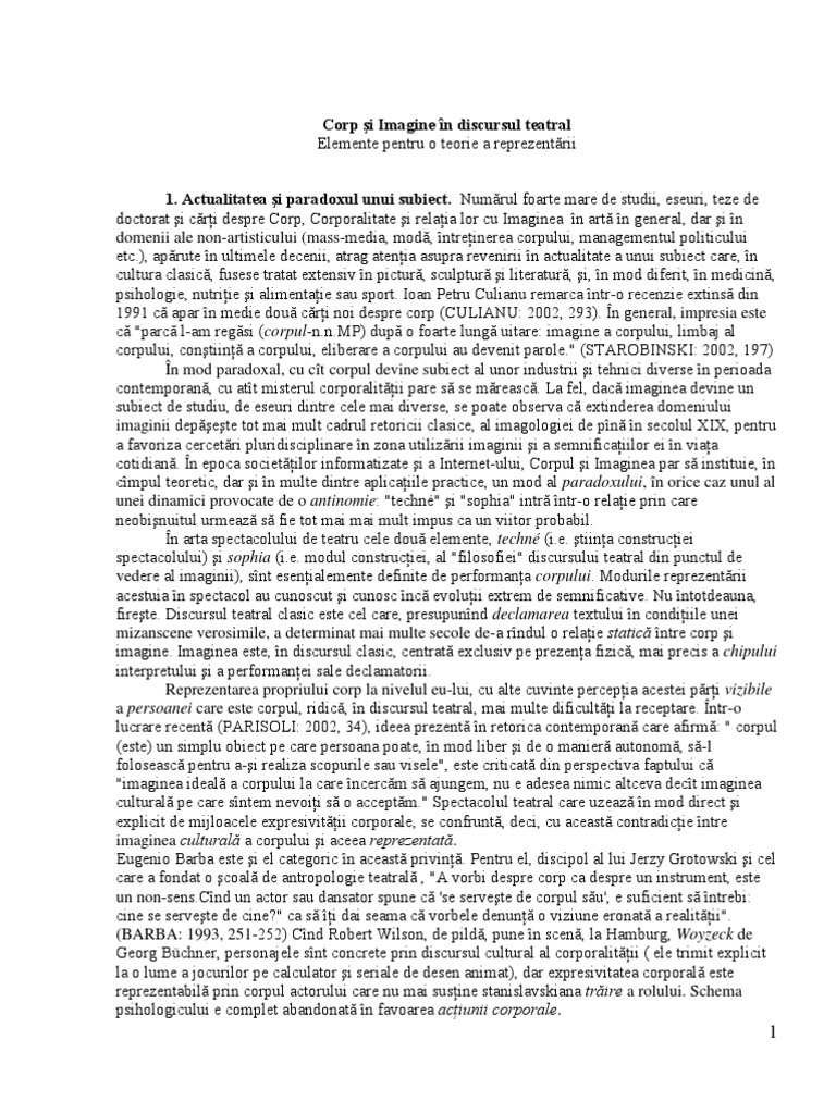Marian Popescu, Studiu Despre Corp Si Interpretare | PDF