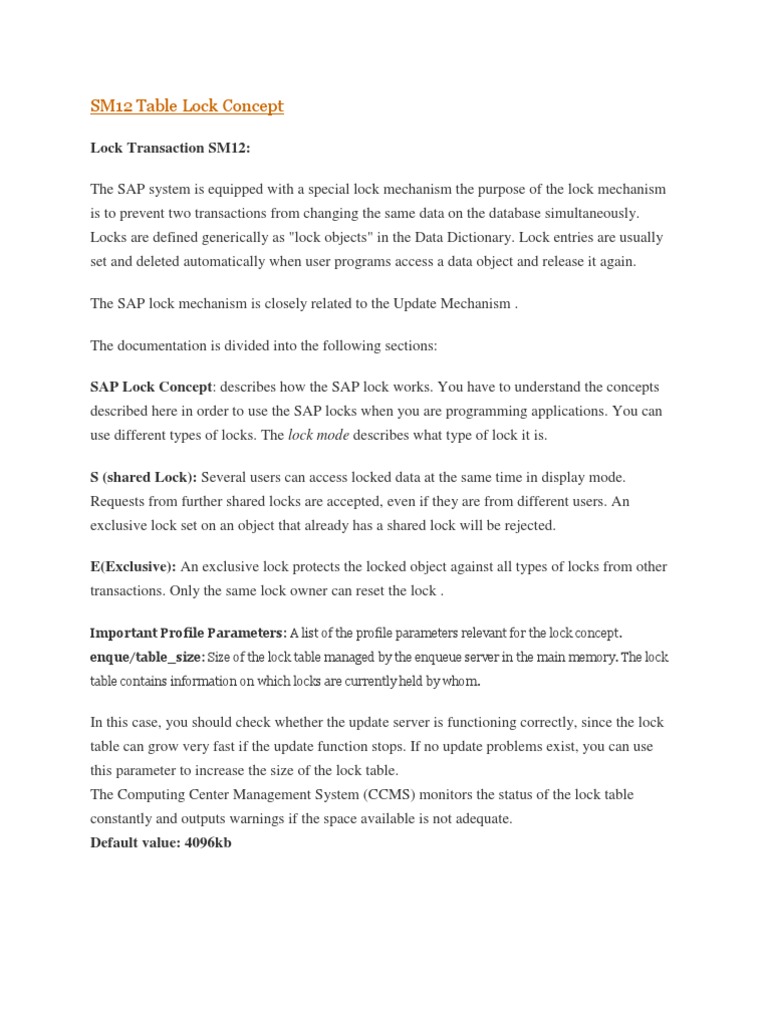 SM12 Table Lock Concept | PDF | Parameter (Computer Programming ...
