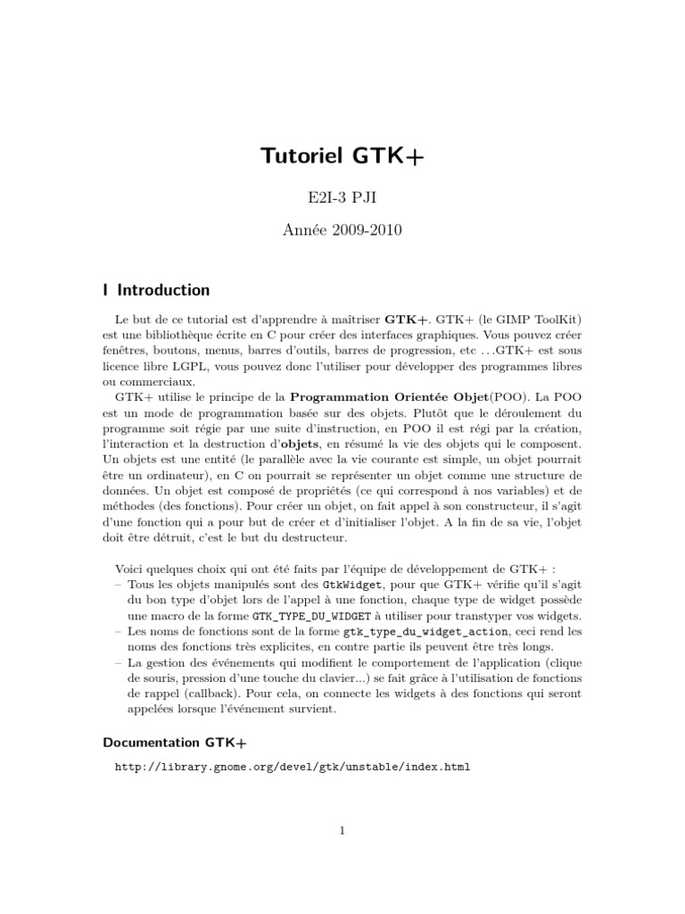 Tutoriel GTK+ : Créez des Interfaces Graphiques en C | PDF | C (Langage ...