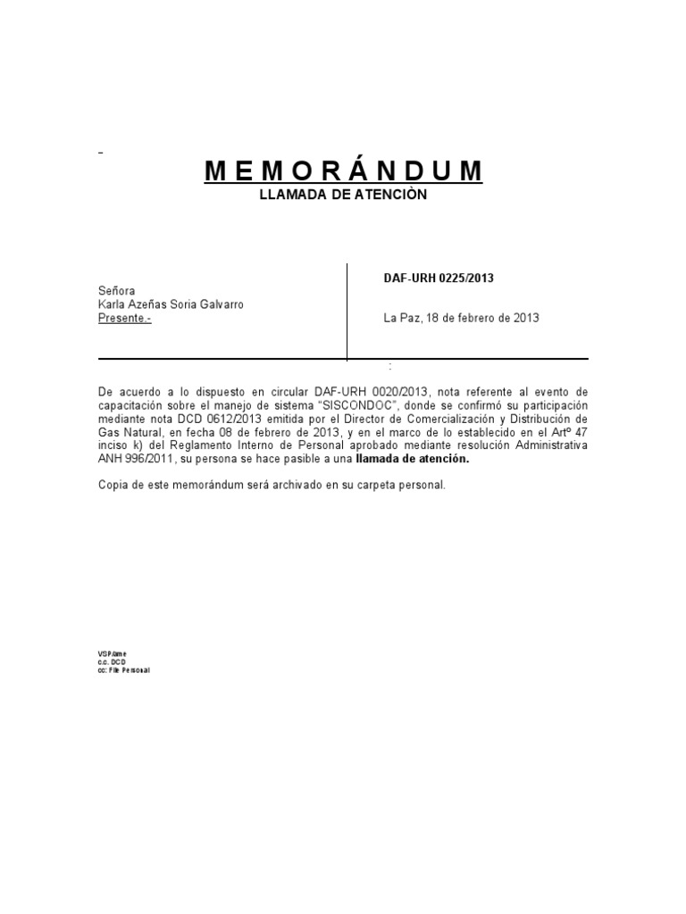 Memorandum de Llamada de Atencion