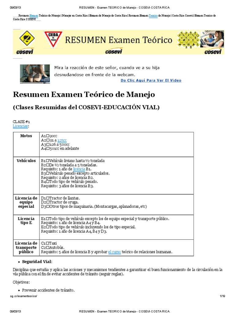 Resumen - Examen Teorico de Manejo - Cosevi-costa Rica | Transporte ...