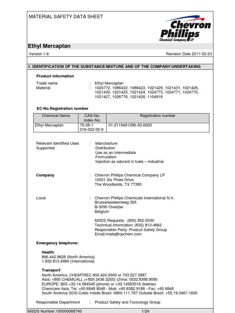 etyl mercaptan MSDS | Wastewater | Waste