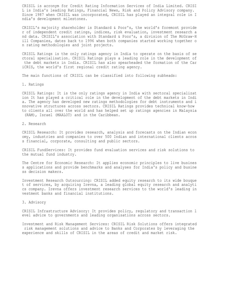 Functions of CRISIL | PDF | Credit Rating | Credit Rating Agency