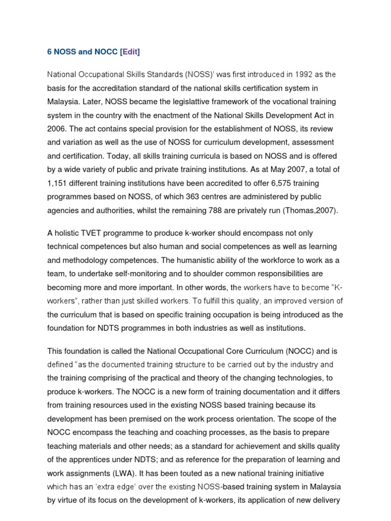 6 Noss and Nocc | PDF | Vocational Education | Curriculum