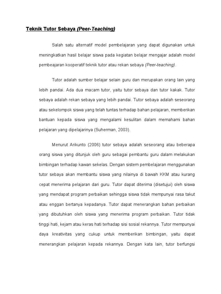 Teknik Pembelajaran Tutor Sebaya | PDF | Karier & Perkembangan ...