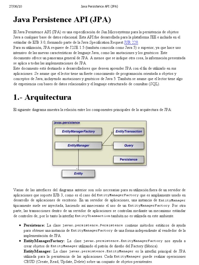 Java Persistence API (JPA | PDF | Enterprise Java Beans | Java (lenguaje de programación)