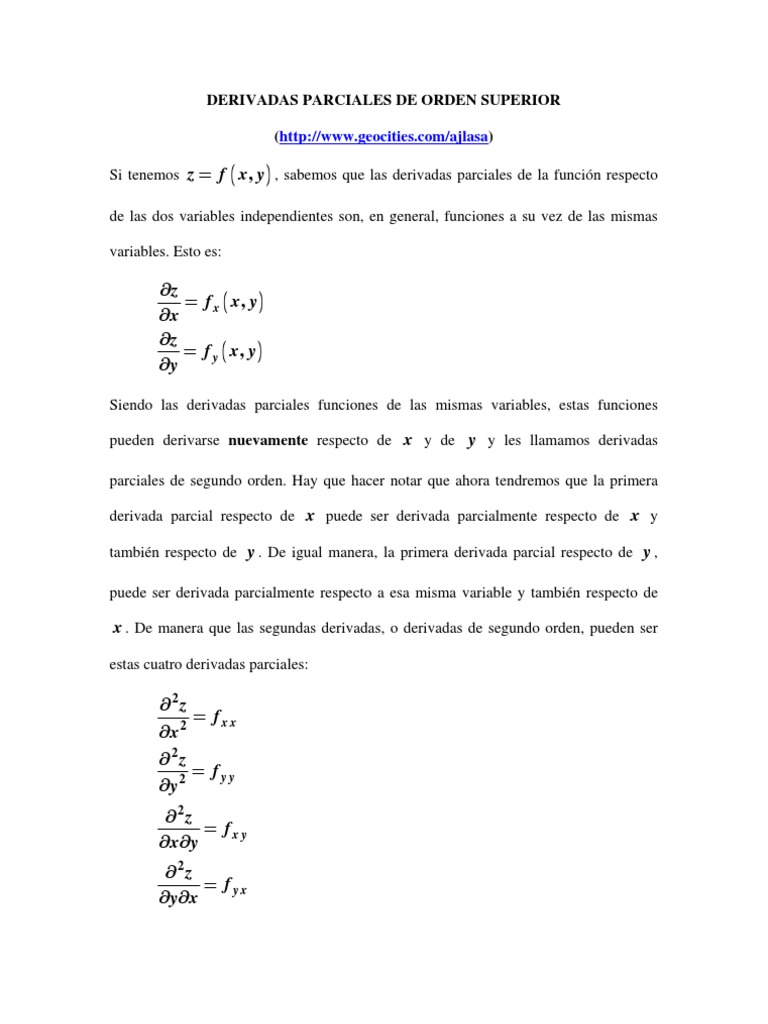 Derivadas Parciales de Orden Superior PDF | PDF