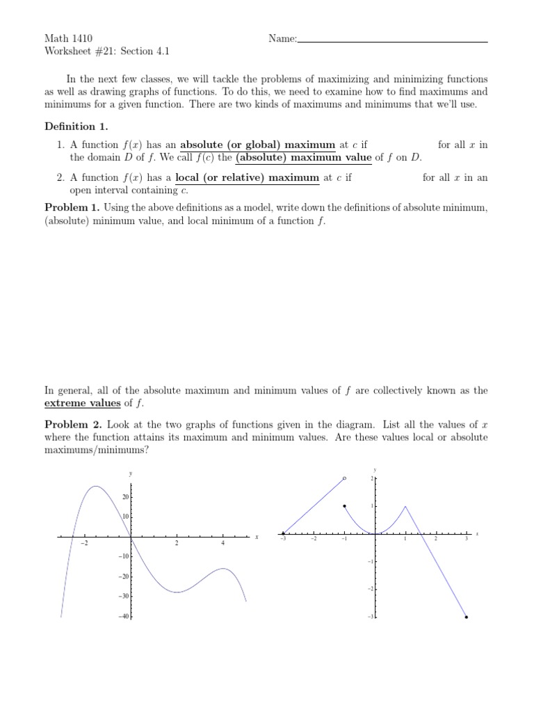 EVT Worksheet | PDF | Maxima And Minima | Mathematical Relations
