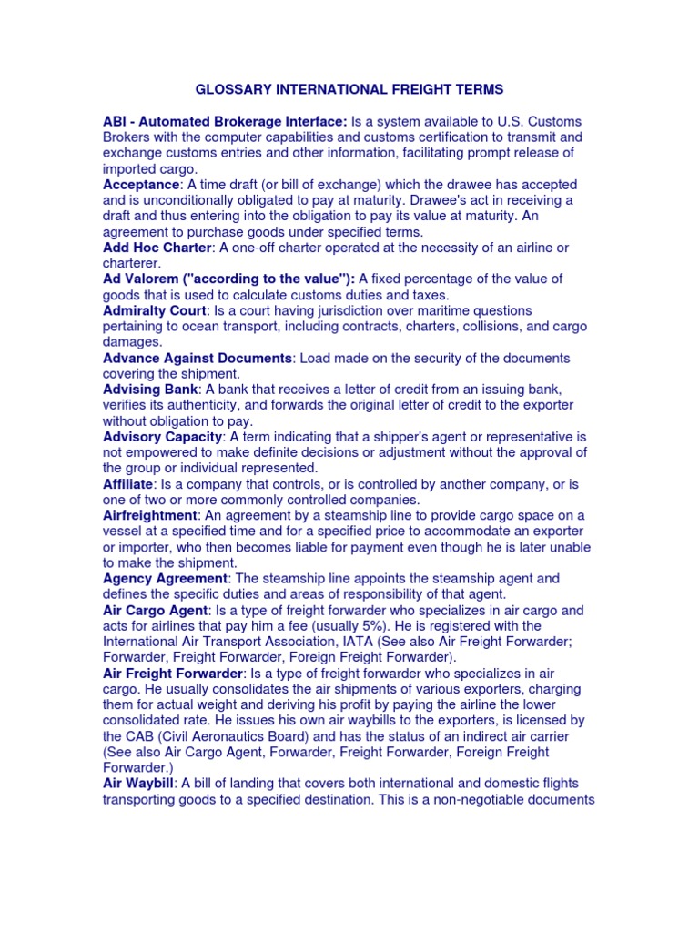 Glossary of International Freight Terms | PDF | Cargo | Bill Of Lading