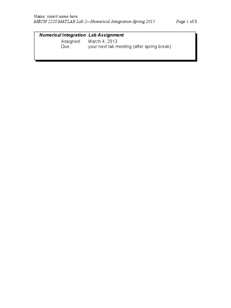 Matlab Lab Hw2 Pdf Integral Mathematical Concepts