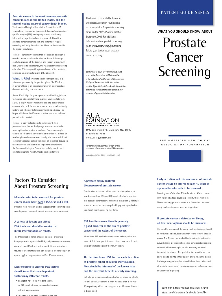 Prostate Cancer Screening: Patient Guide Series | PDF | Prostate ...