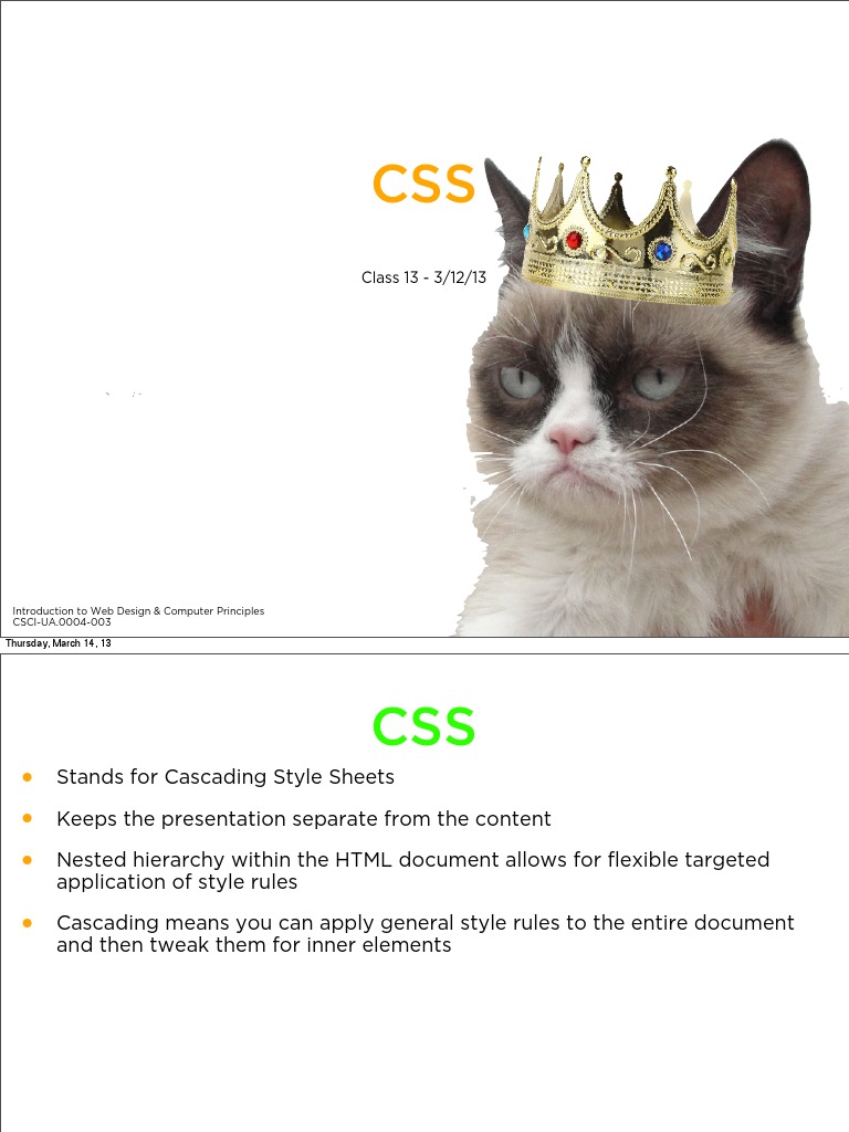 Class 13 - 3/12/13: Introduction To Web Design & Computer Principles CSCI-UA.0004-003 Thursday ...