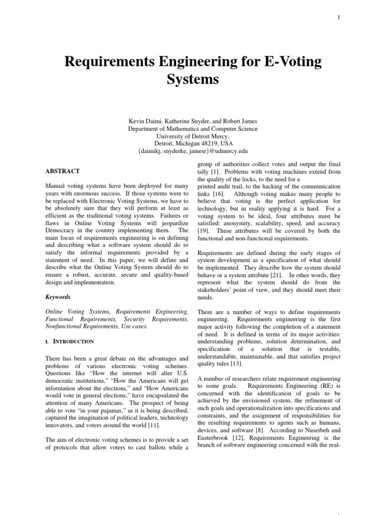 E-Voting Systems Requirements Engineering | PDF | Electronic Voting ...