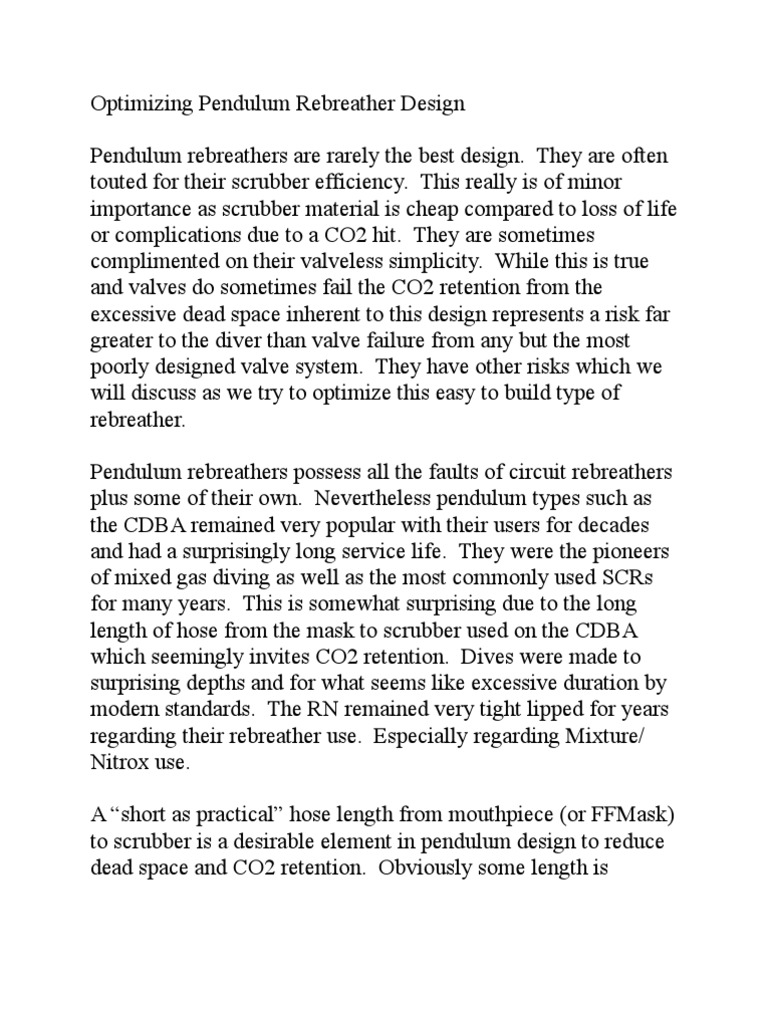 Rebreather Design Optimizing Pendulum Types | PDF | Scuba Diving ...