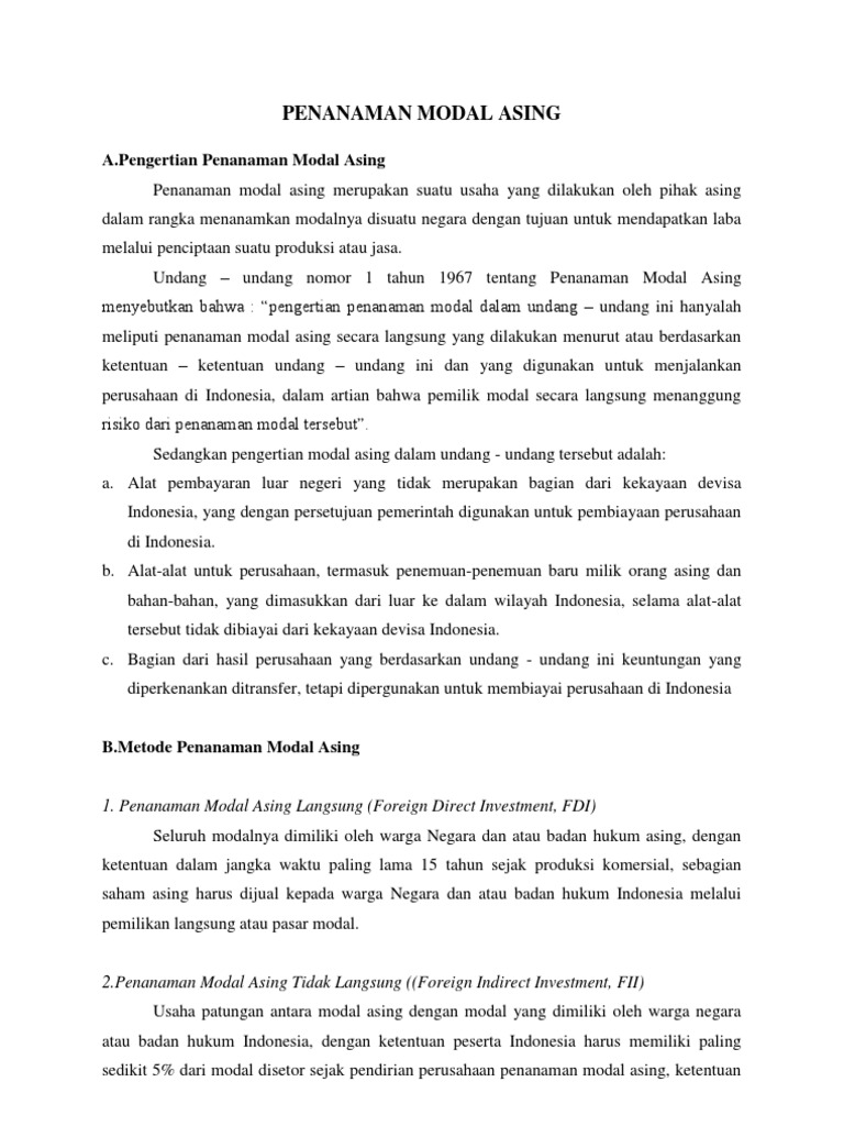 Penanaman Modal Asing | PDF | Bisnis | Pengelolaan Keuangan & Uang