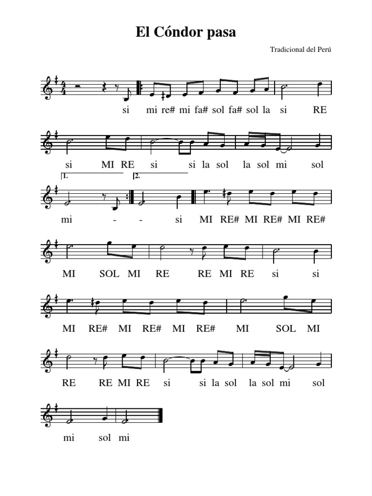 El Cóndor Pasa: Notas y Letras | PDF | Artes del Lenguaje y ...