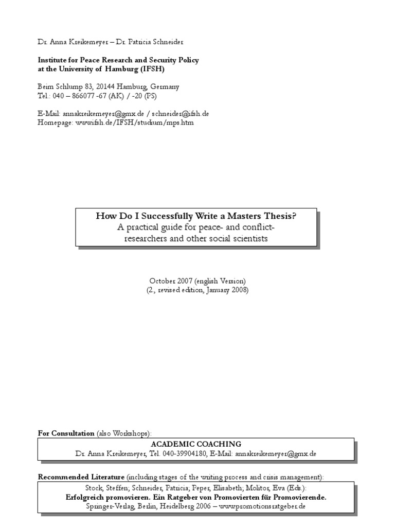 How Do I Successfully Write a Masters Thesis?