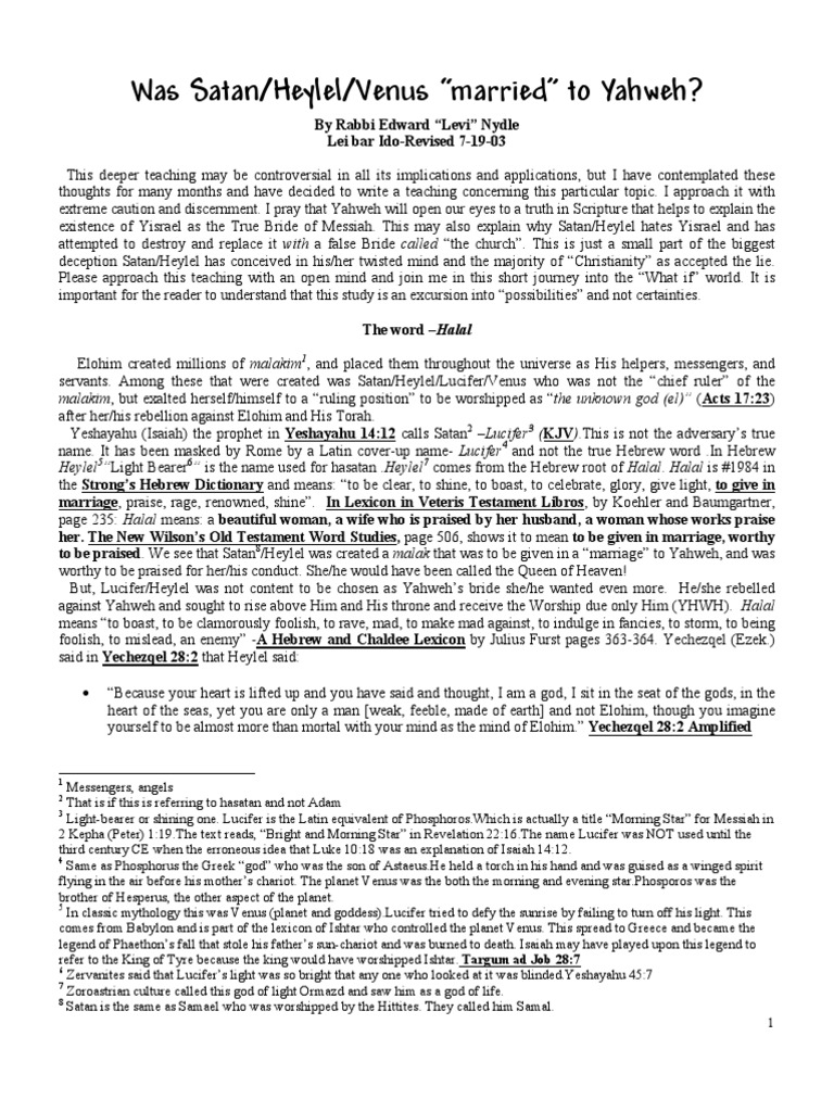 Was Satan/Heylel/Venus "Married" To Yahweh? | PDF | Lucifer | Eve