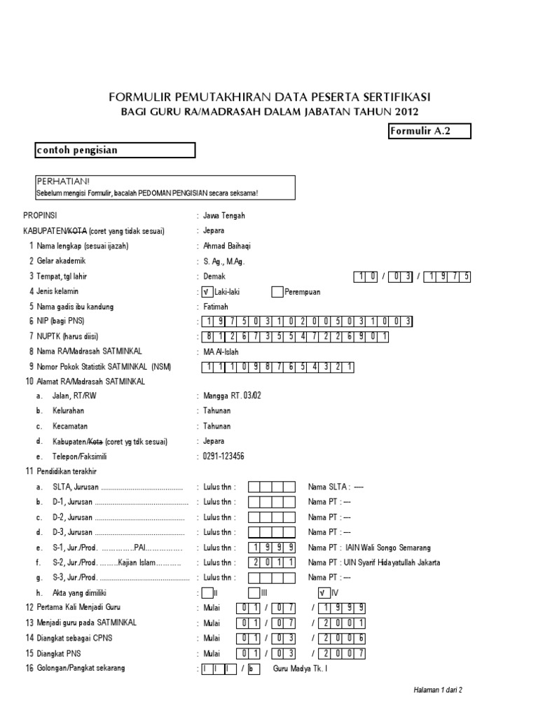 Contoh Pengisian Formulir A2 | PDF | Karier & Perkembangan | Teknologi ...