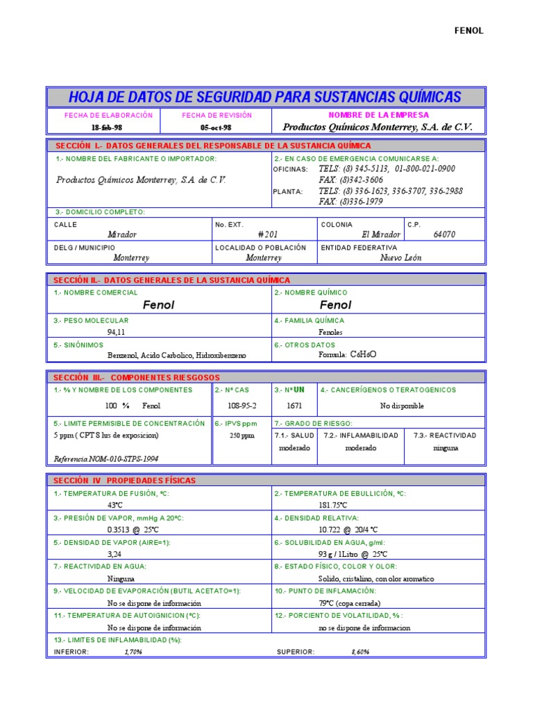 MSDS Fenol Pqmty | PDF