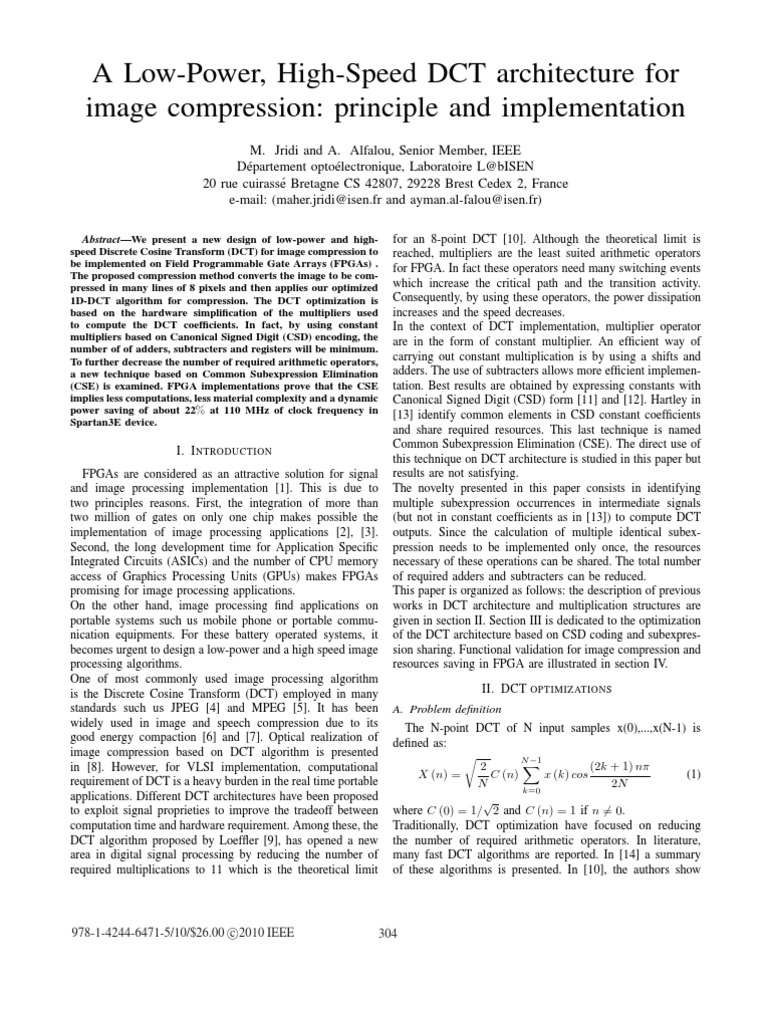 A Low-Power, High-Speed DCT Architecture For Image Compression: Principle and Implementation ...