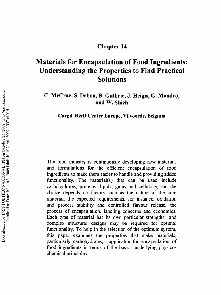Materials For Encapsulation of Food Ingredients | PDF | Emulsion | Glasses