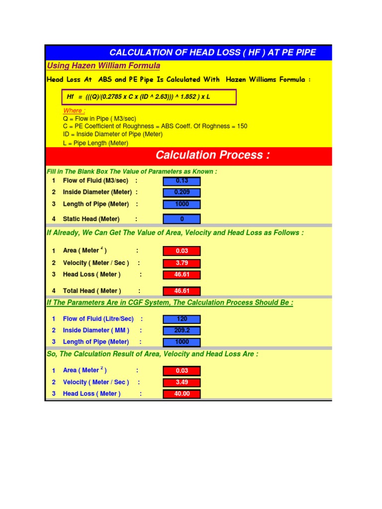 Calculating Head Loss with Hazen Williams | PDF | Gas Technologies ...