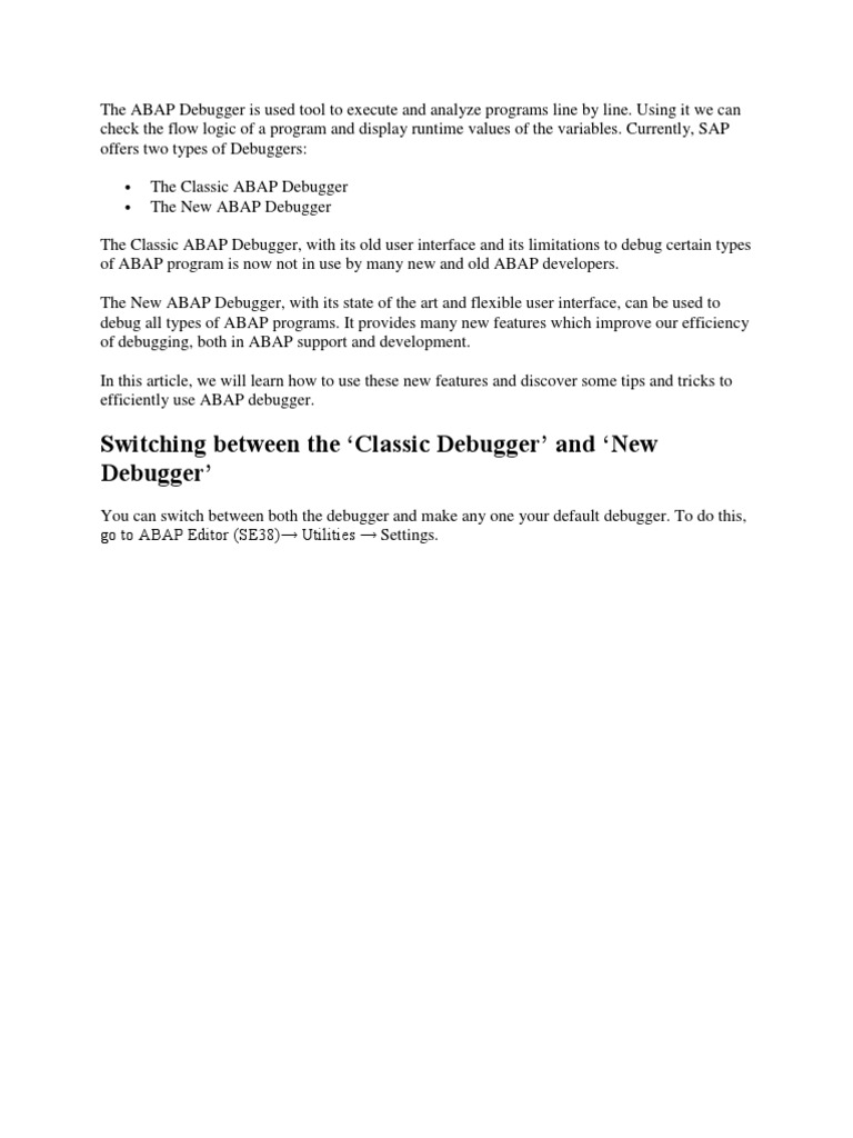 The ABAP Debugger Is Used | PDF | Computer Engineering | Computer Programming