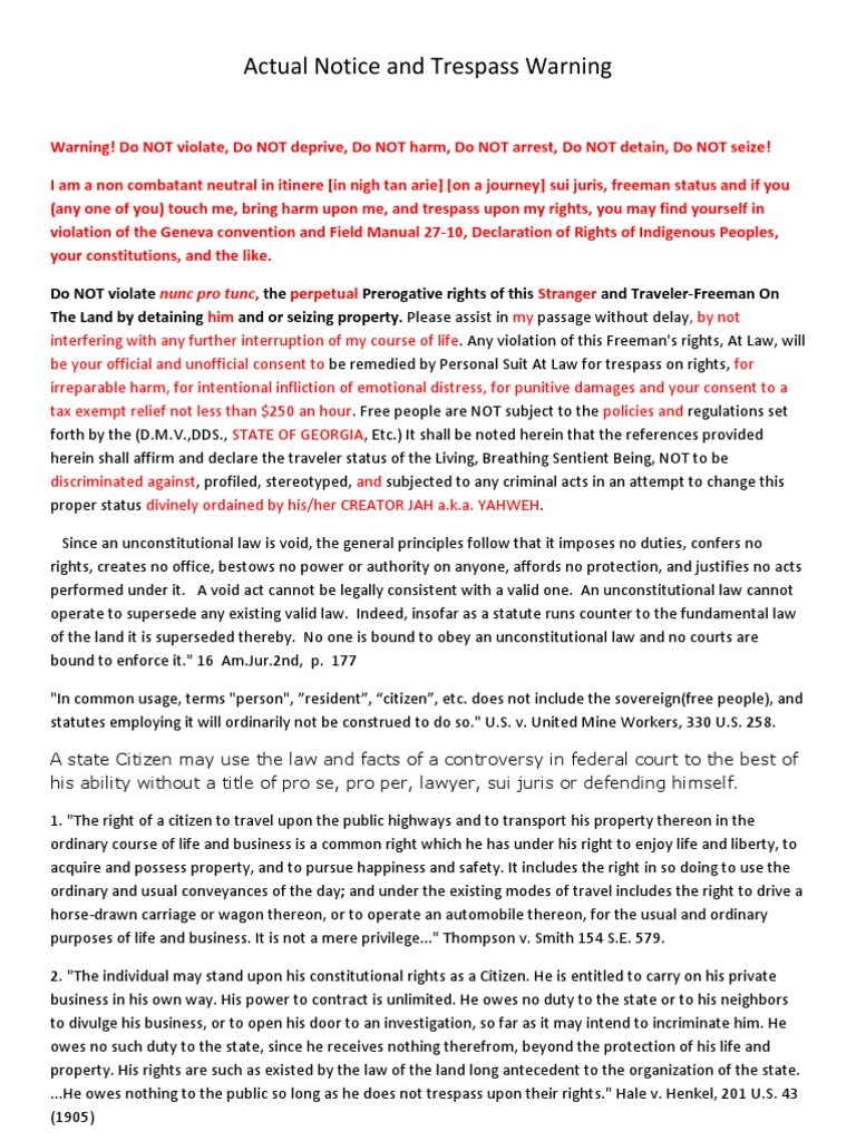 Actual Notice and Trespass Warning | PDF | Trespass | Citizenship