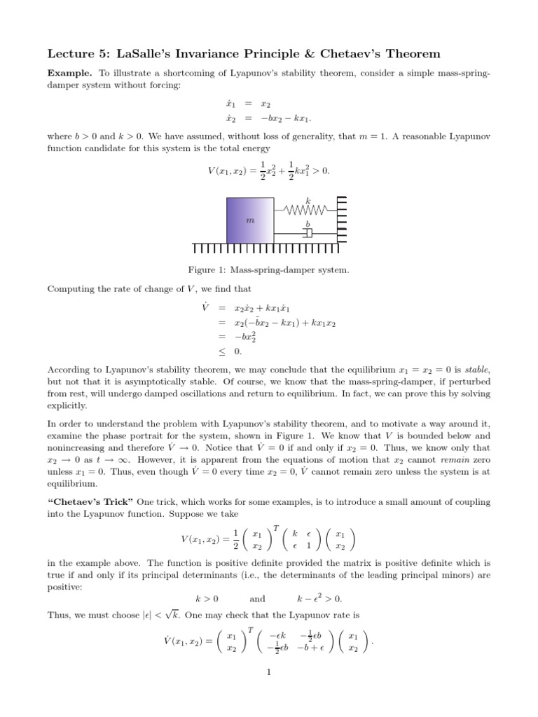 LaSalle's Invariance Principle & Chetaev's Theorem | PDF | Stability ...