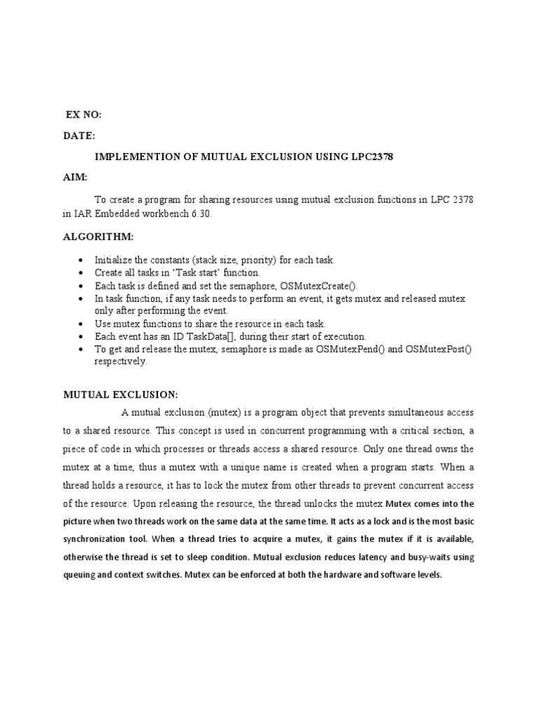 Implemention of Mutex Function Using Lpc2378 | PDF | Thread (Computing) | Computer Science