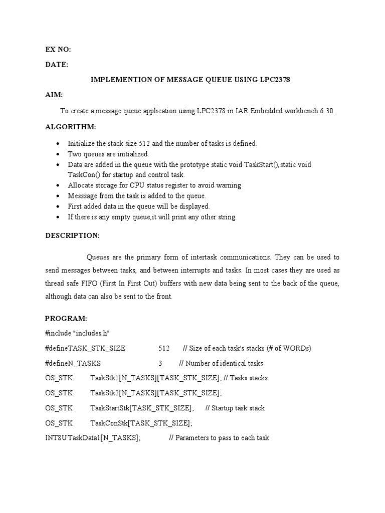 Implemention of Message Queue Using LPC2378 | PDF | Digital Technology | Computer Science